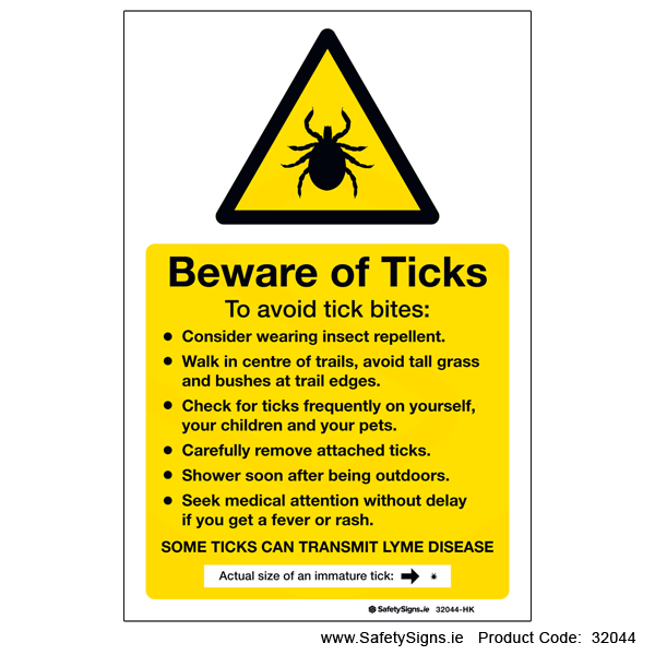 Ticks - Lyme Disease - 32044 — SafetySigns.ie