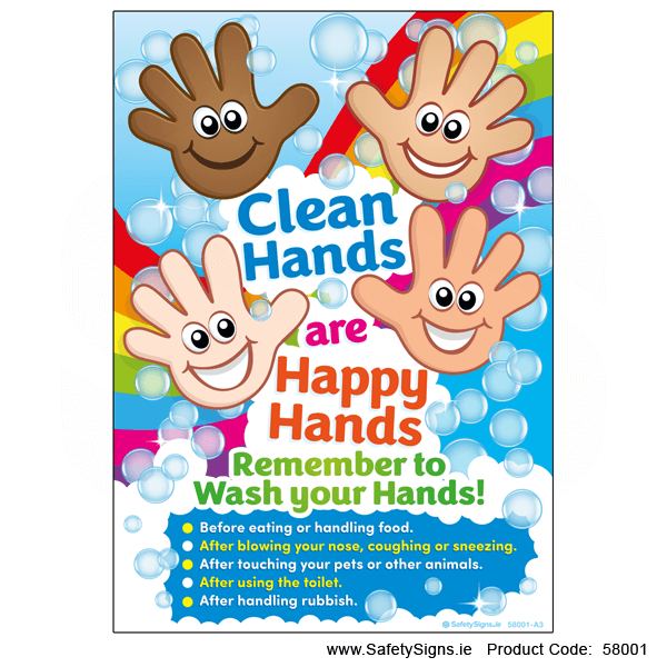 Clean Hands are Happy Hands - 58001 — SafetySigns.ie