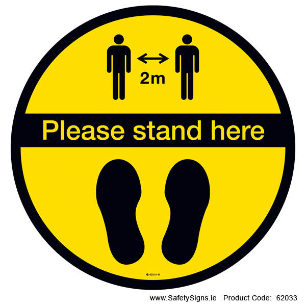Please Stand Here - FloorSign (Circular) - 62033 — SafetySigns.ie