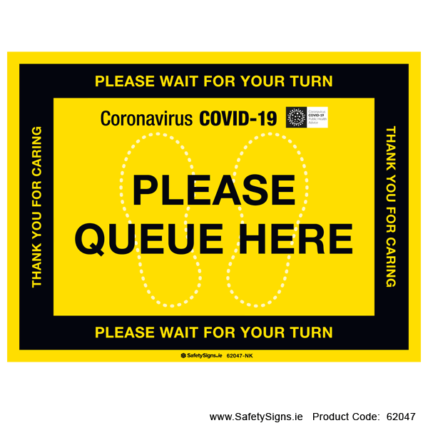 Please Queue Here - FloorSign - 62047 — SafetySigns.ie