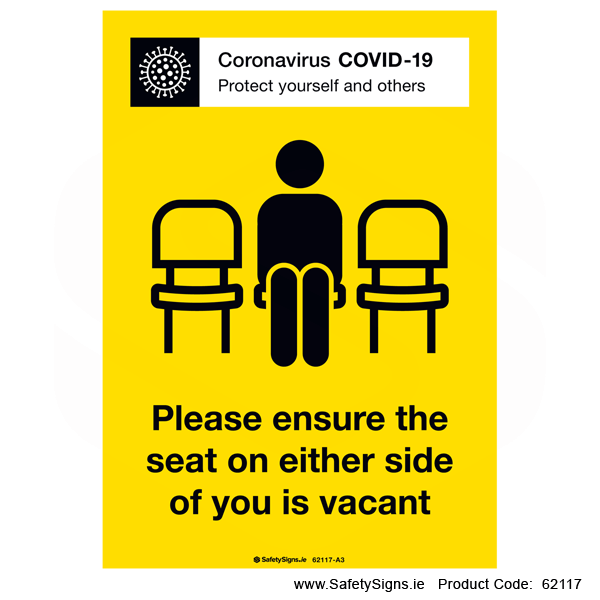 Ensure Seats either Side are Vacant - 62117 — SafetySigns.ie