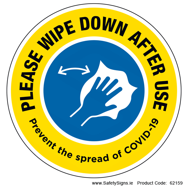 Wipe Down After Use (Circular) - 62159 — SafetySigns.ie