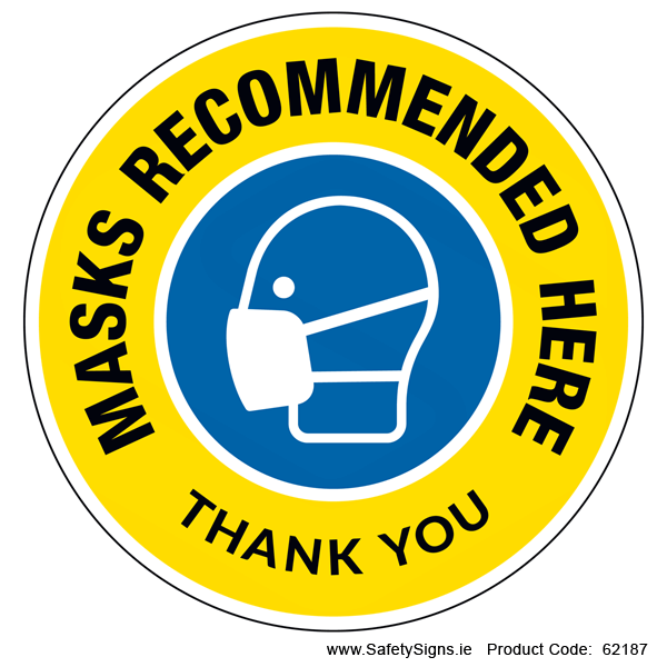 Masks Recommended (Circular) - 62187 — SafetySigns.ie