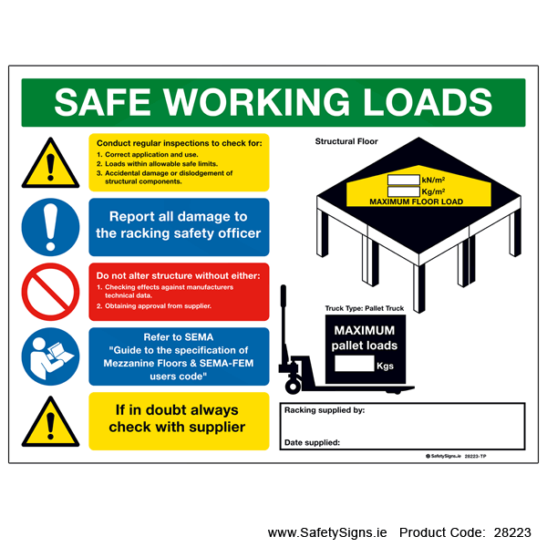 Safe Working Loads - 28223 — SafetySigns.ie