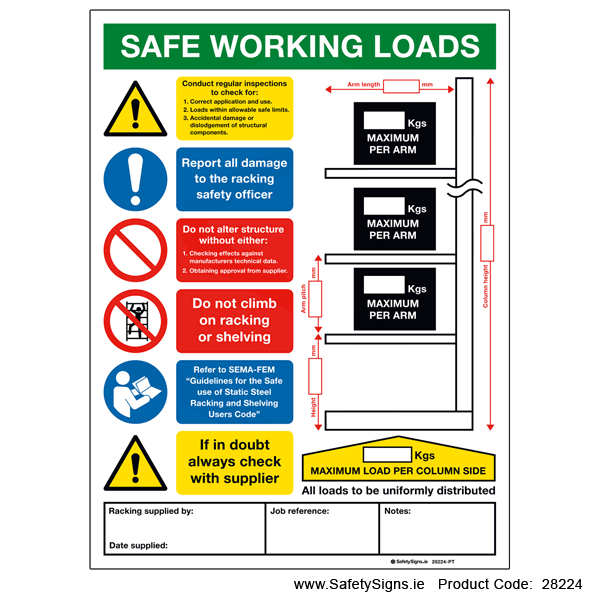 Safe Working Loads - 28224 — SafetySigns.ie