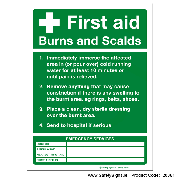 First Aid Burns and Scalds - 20381 — SafetySigns.ie